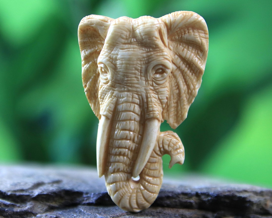 Hand Carved Water Buffalo Bone Elephant Head Antique Look Cabochon - Etsy