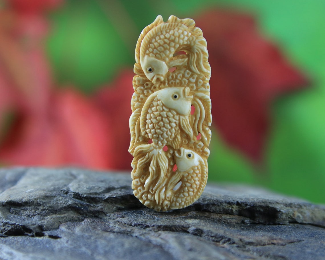 Hand Carved Bone Fish Pendant Antique Look - Etsy