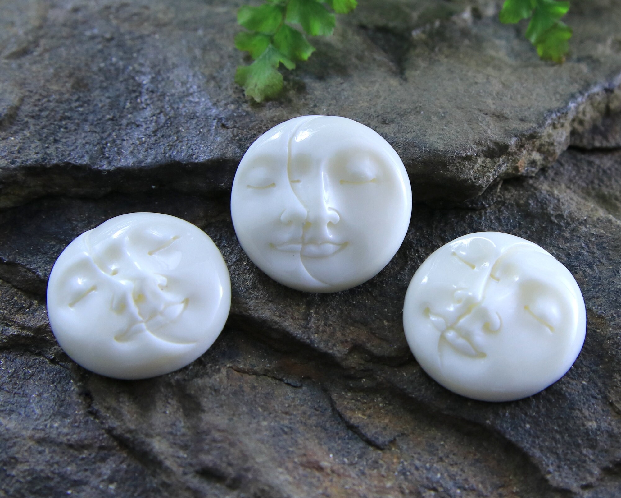 Hand Carved Bone Moon Phase Cabochon Close Eyes Round Two Face - Etsy