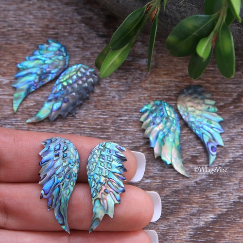 Hand Carved Abalone Shell Feather Earrings Pair Bohemian - Etsy