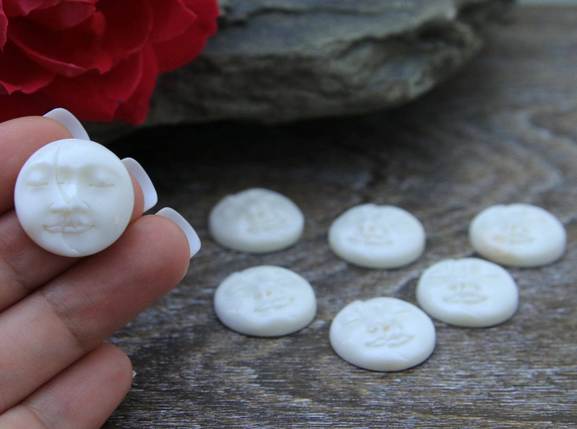 Hand Carved Bone Moon Phase Cabochon Close Eyes Round Two Face - Etsy