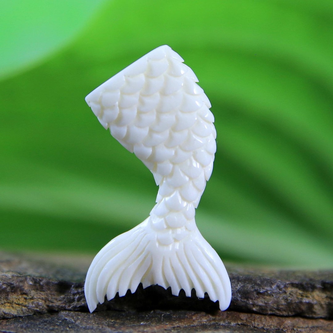 Mermaid Tail Hand Carved Bone Cabochon Reversible Fish Tail Charm - Etsy