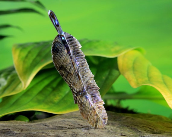 Hand Carved Abalone Shell Feather Pendant Supply | Etsy
