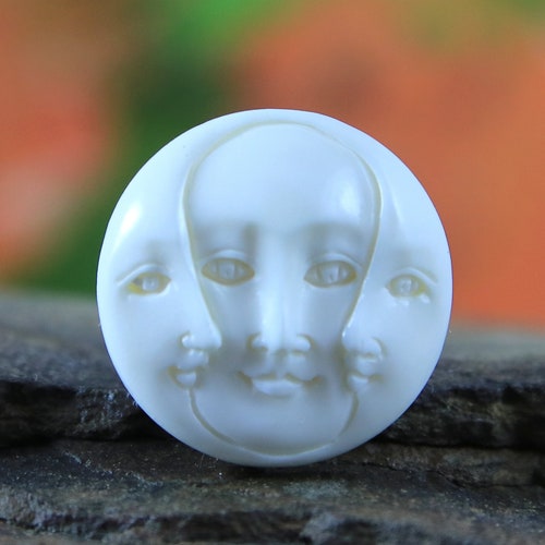 Carved Bone Moon Face Cabochon Winking Eyes - Etsy