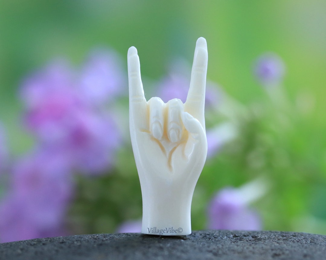 Rock on Hand Gesture Bone Carving Cabochon - Etsy