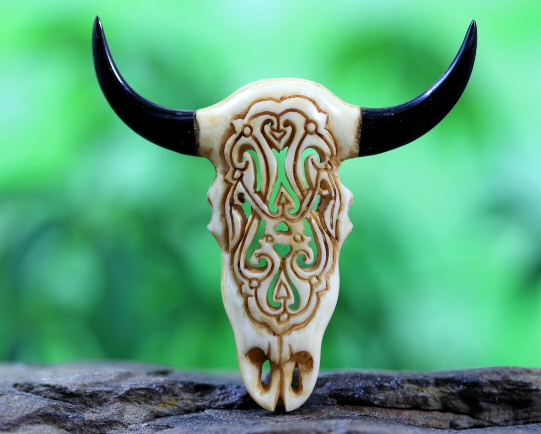 Bison Head Cabochon Bone Carving Antique Look Men Jewelry Supply, Bull ...
