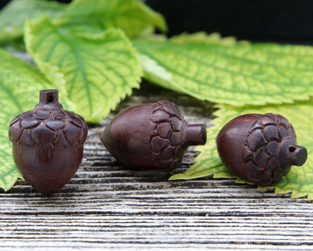 Hand Carved Wood Acorn Nut Beads, Necklace Stringing Jewelry Supply - Etsy
