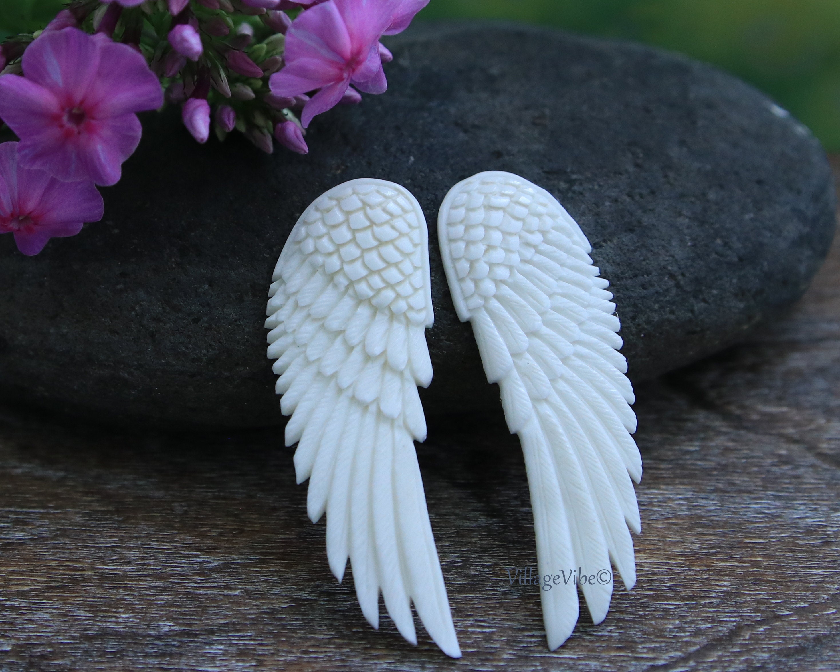 Angel Wings Carved Bone Set of 2 Feather Cabochon Flat Back 1 - Etsy