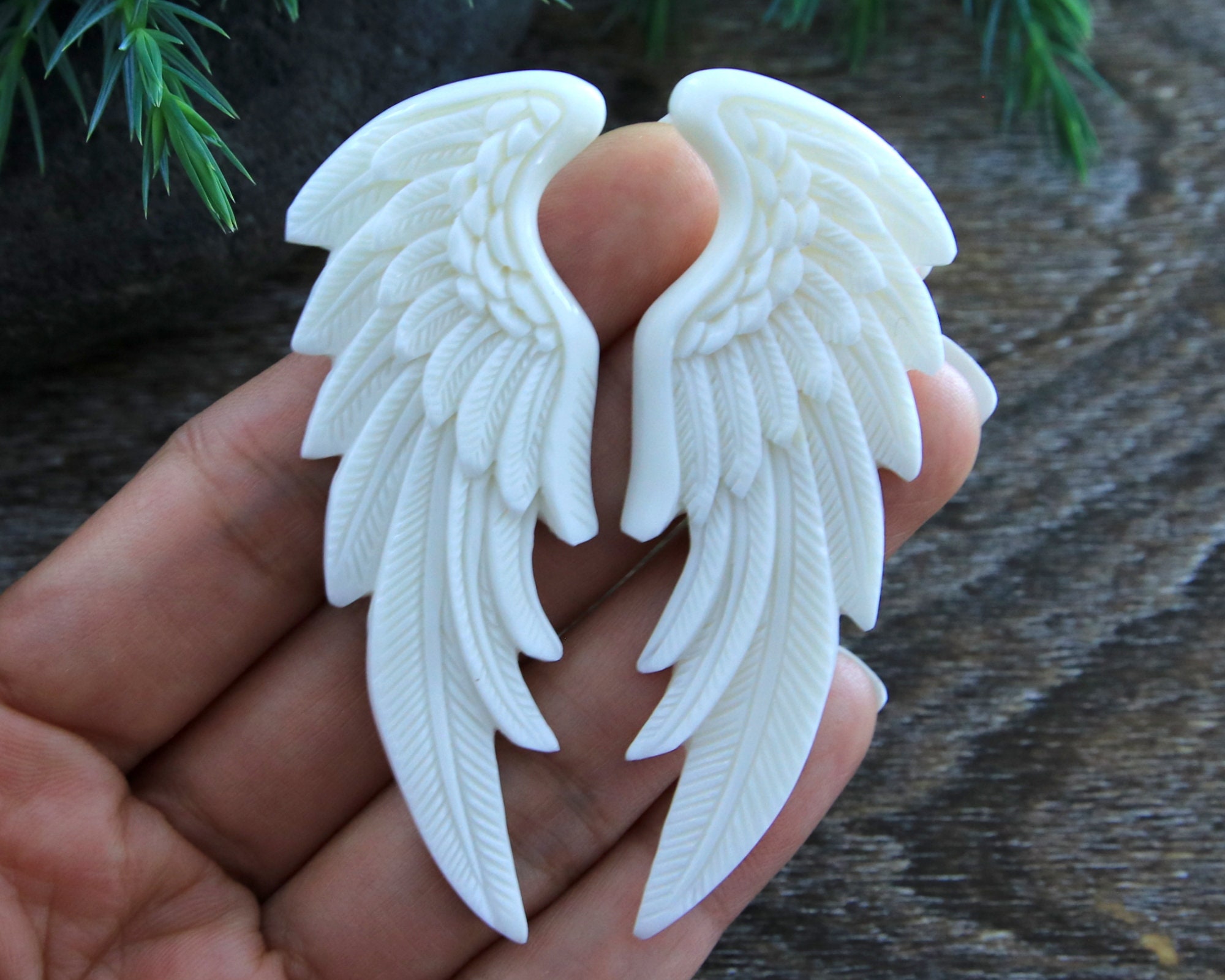 Angel Wings Carved Bone Set of 2 Feather Cabochon Flat Back 1 | Etsy