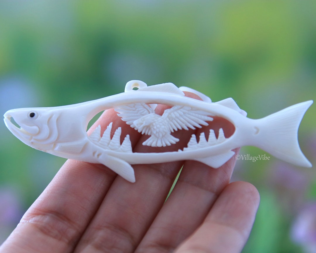 Fish Eagle Hand Carved Bone Pendant, DIY Leather Necklace - Etsy
