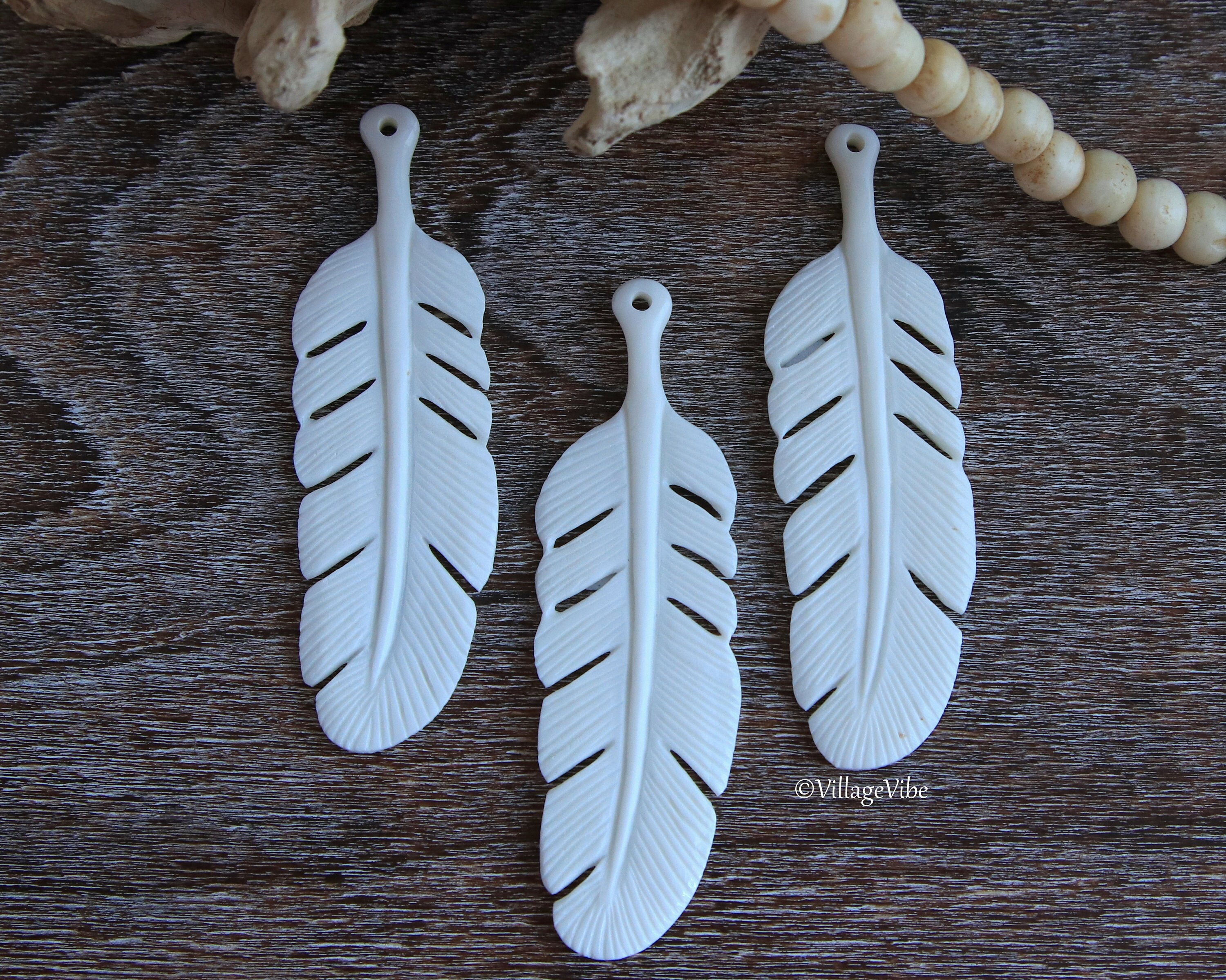 Feather Hand Carved Bone Focal Pendant DIY Leather Necklace - Etsy