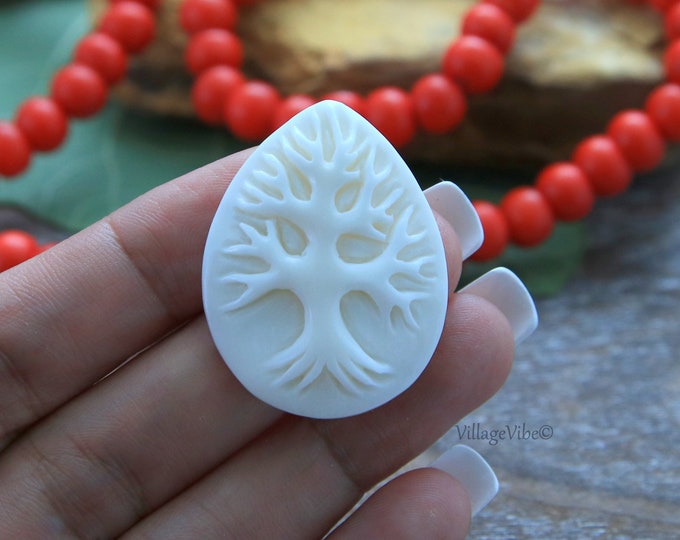 Hand Carved Bone Tree of Life Cabochon | Etsy