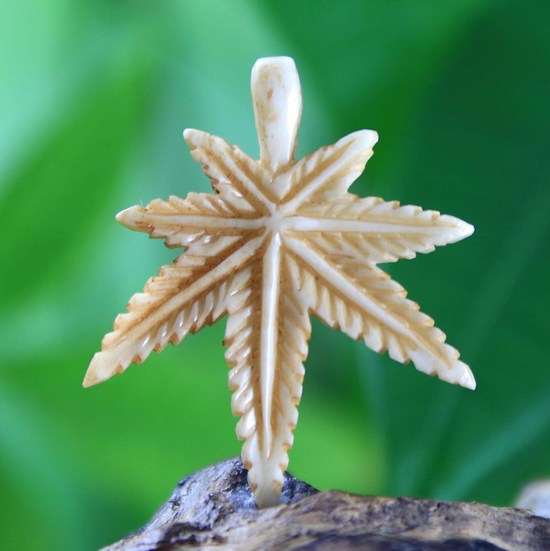 Marijuana Pendant Hand Carved Bone Cabochon Ganja Charm DIY Cord ...