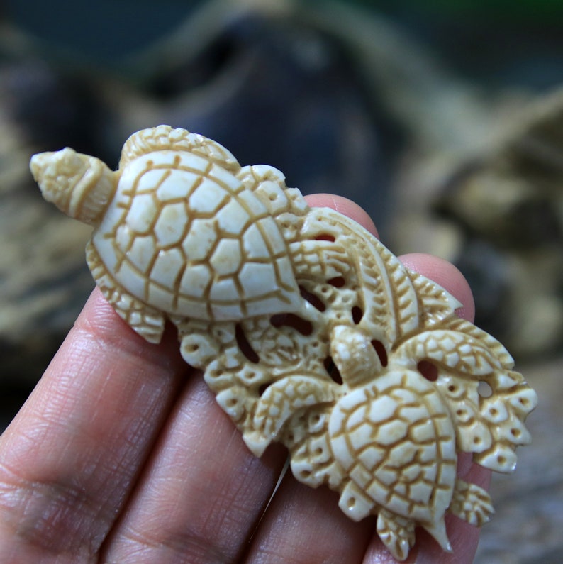 Hand Carved Bone Turtle Cabochon Antique Look Wire Wrapped Pendant ...