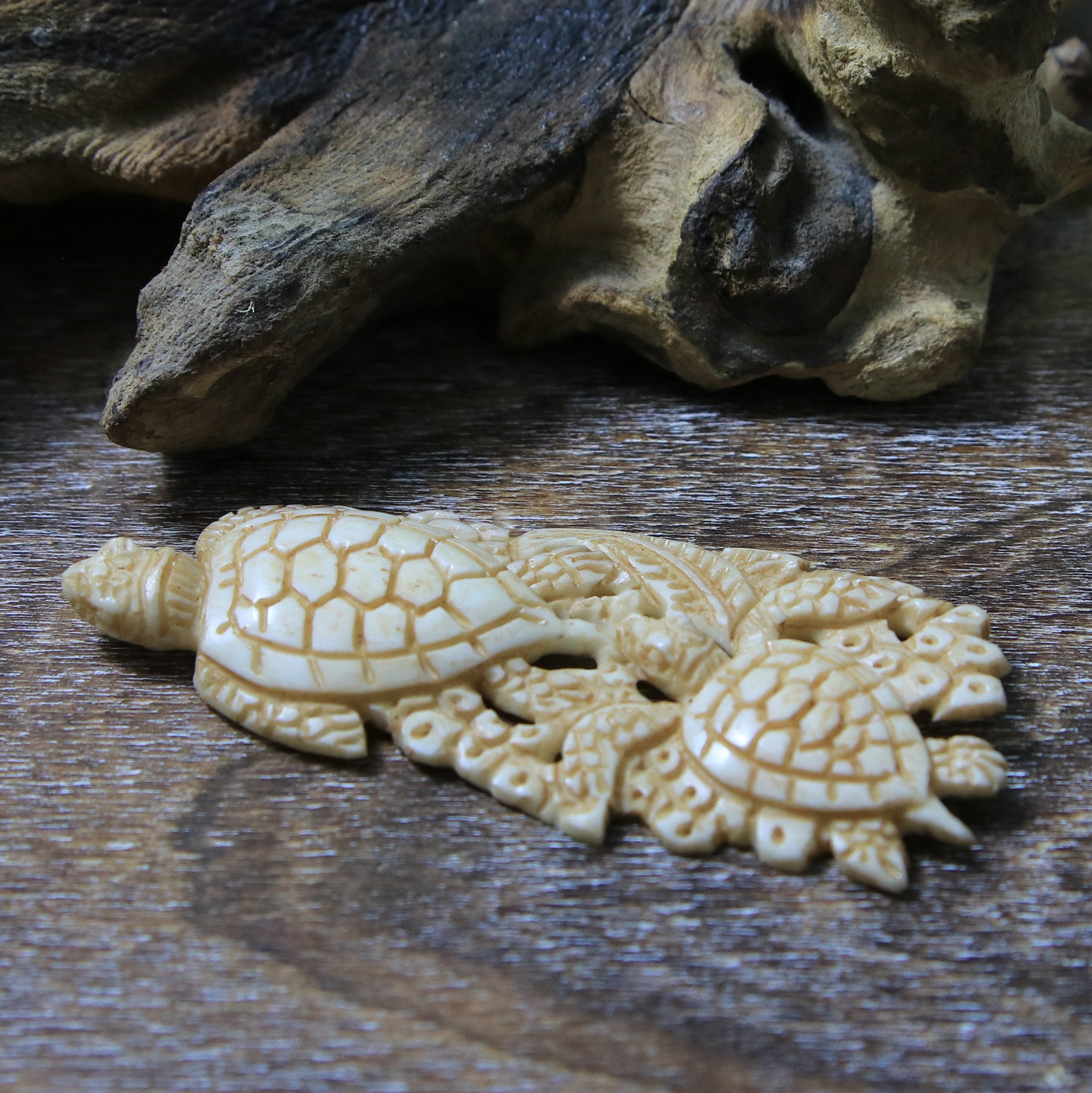 Hand Carved Bone Turtle Cabochon Antique Look Wire Wrapped Pendant ...
