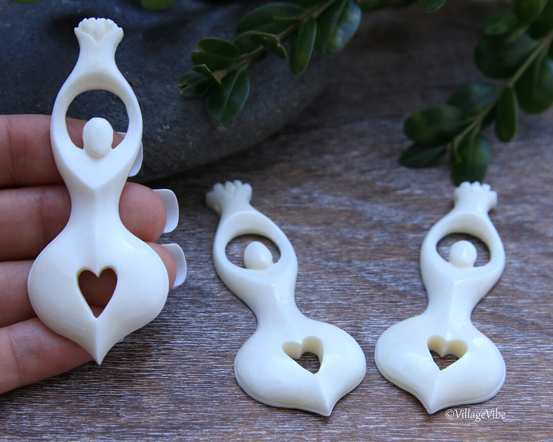 Goddess Pendant Necklace Centerpiece, Carved Bone Meditation Jewelry 1 ...