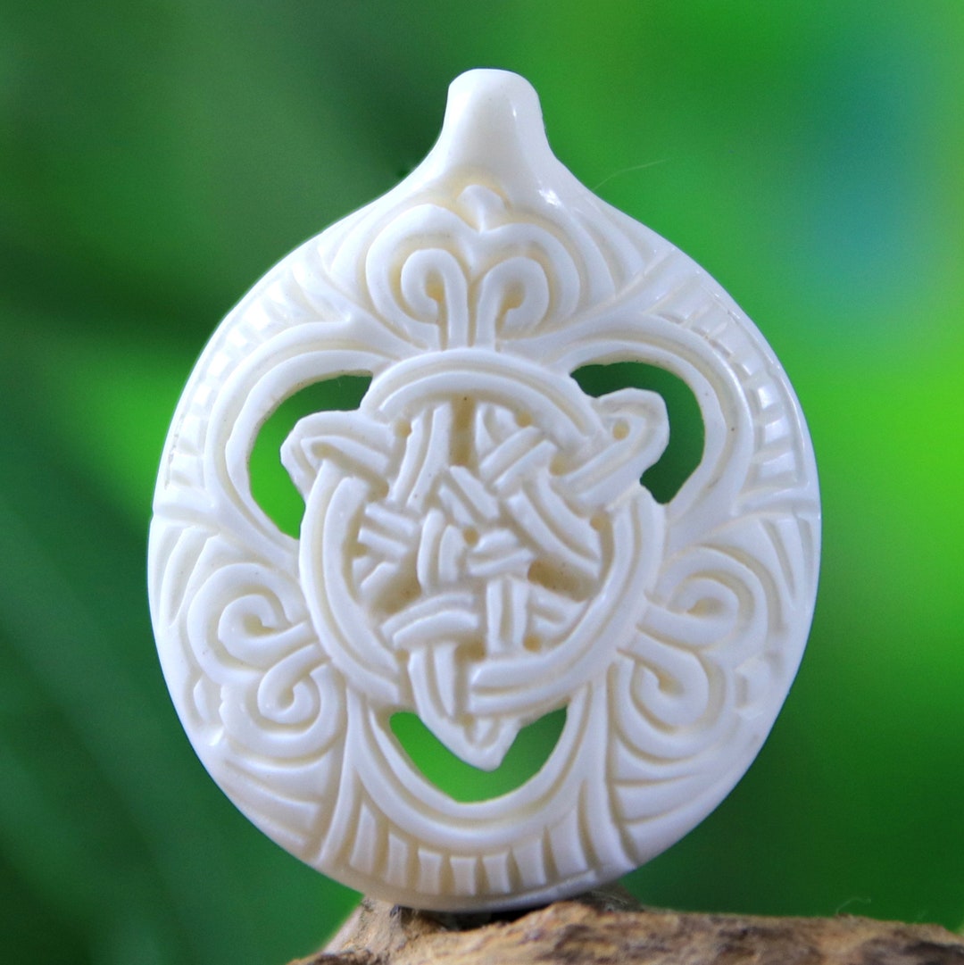 Carved Bone Pendant DIY Celtic Necklace Men Jewelry Side Drilled - Etsy