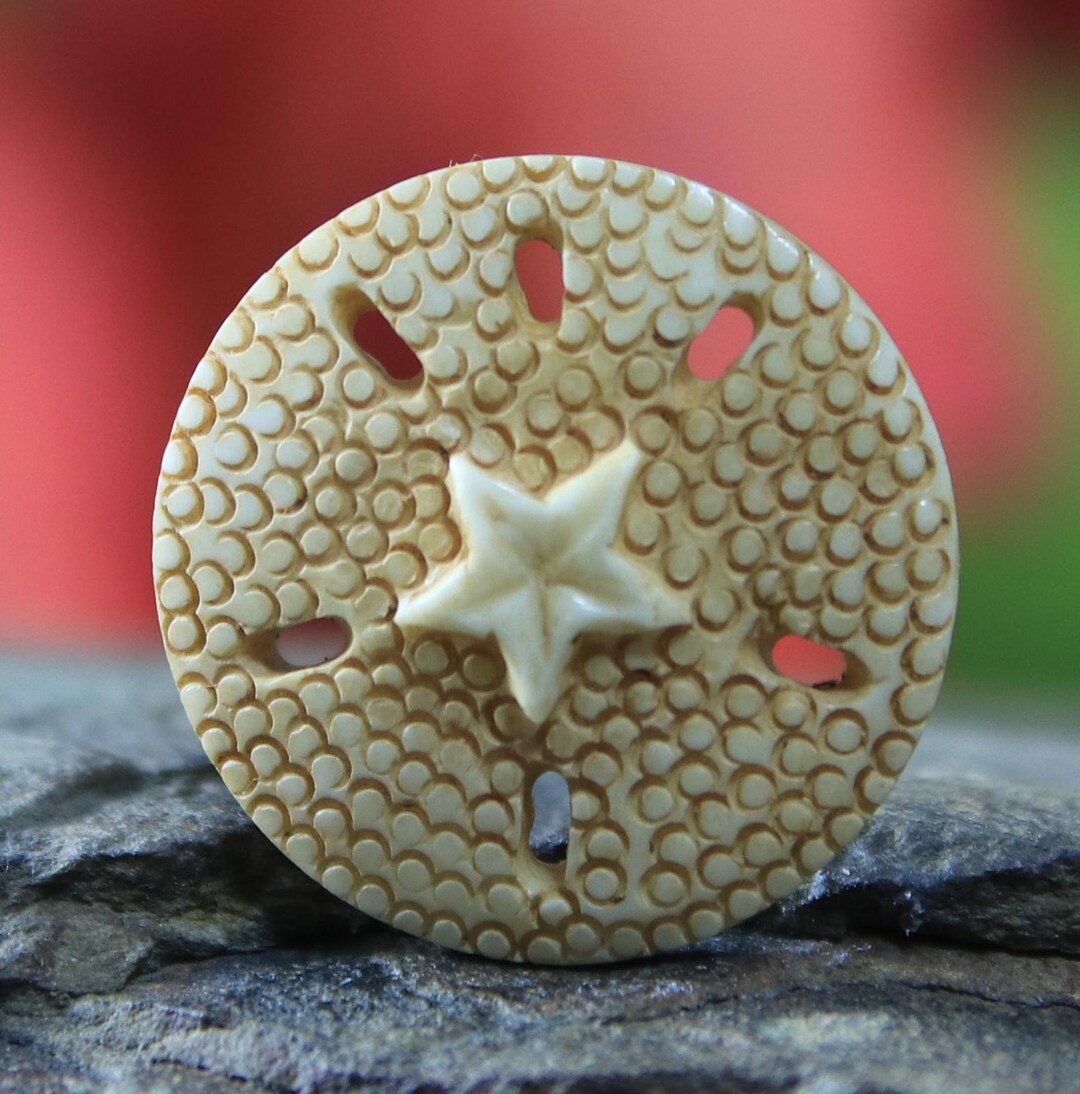 Sand Dollar Pendant Carved Bone Beads Antique Look - Etsy
