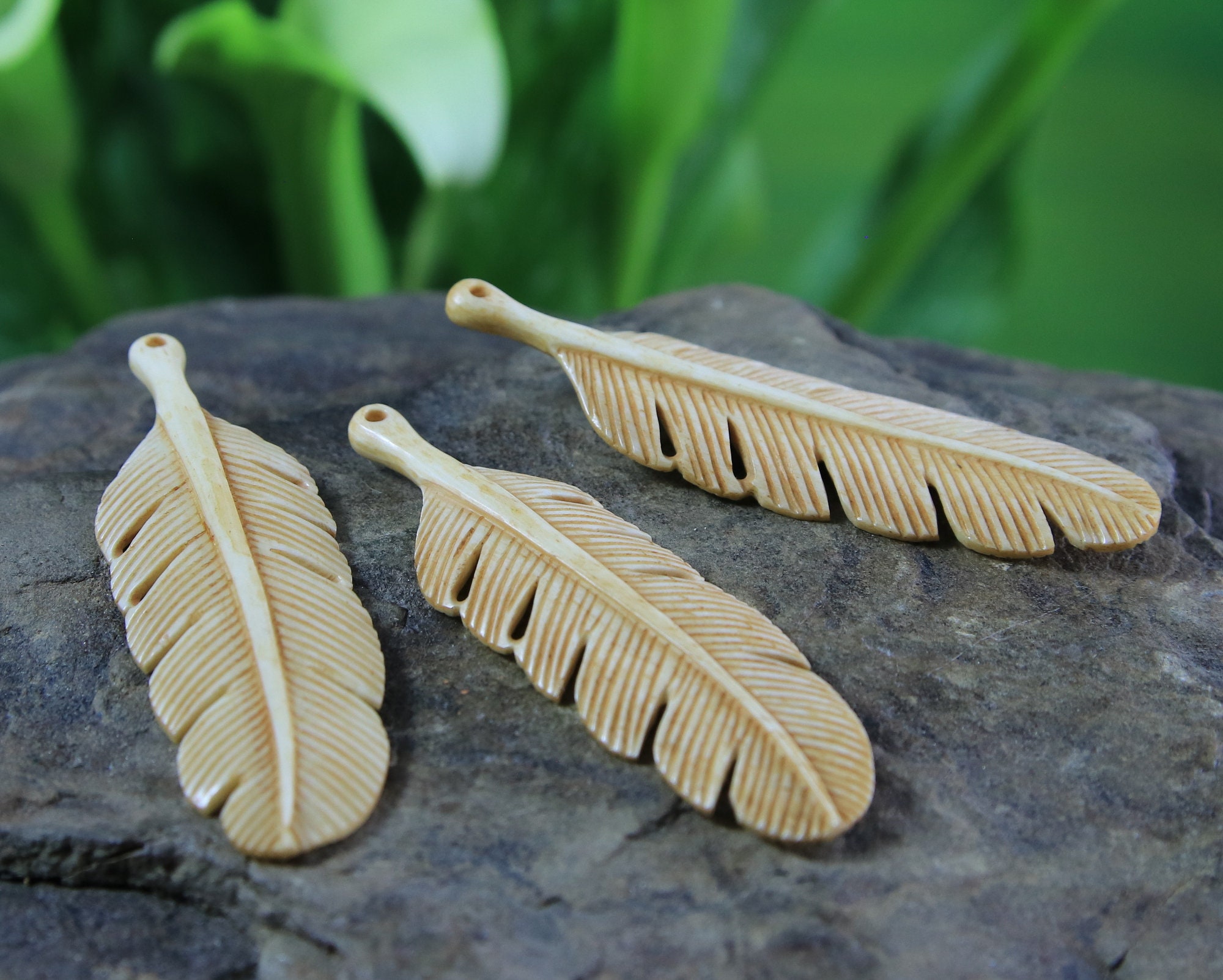 Hand Carved Bone Feather Pendant Antique Look Carving - Etsy