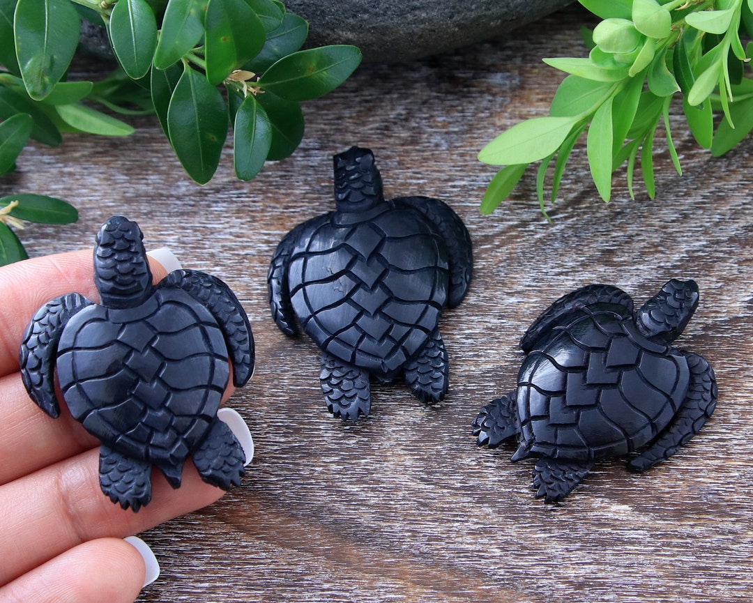Carved Bull Horn Black Turtle Sculpture Realistic Pendant - Etsy
