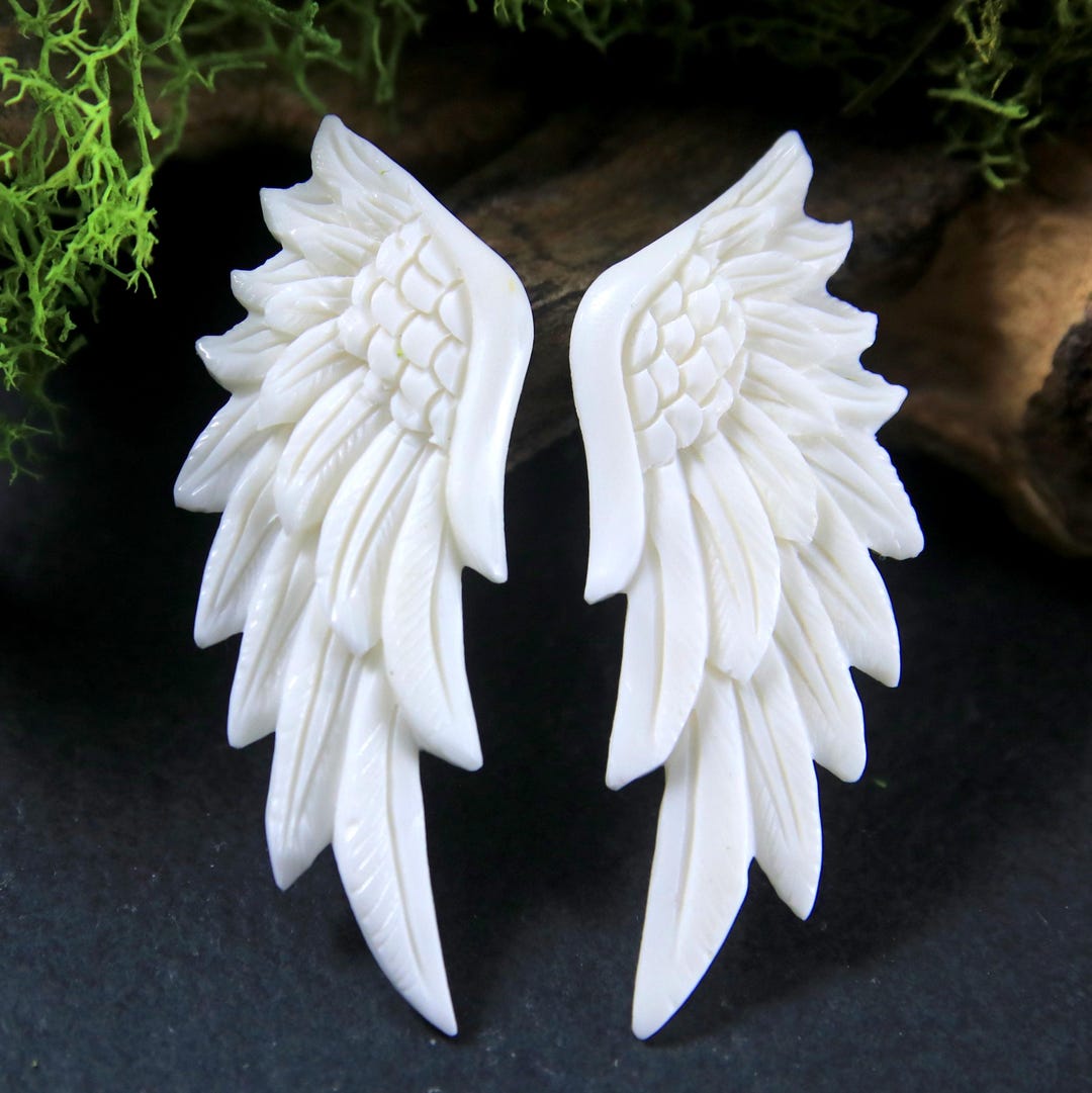 Reversible Angel Wings Cabochon Set of 2 Carved Bone Charm Pair Free ...