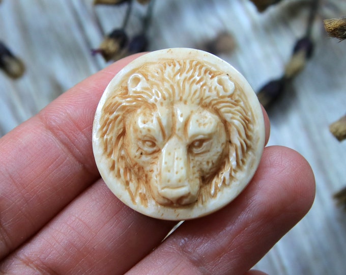 Hand Carved Bone Cabochon, Lion Cameo Spirit Animal Totem 30mm - Etsy