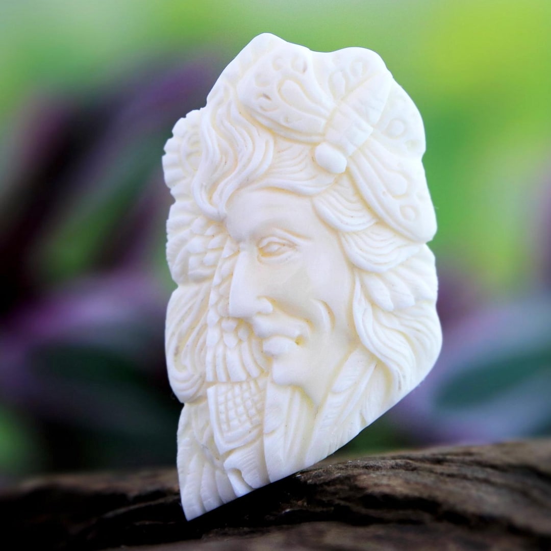 Hand Carved Bone Cabochon Native American Style Carving Spirit Animal ...