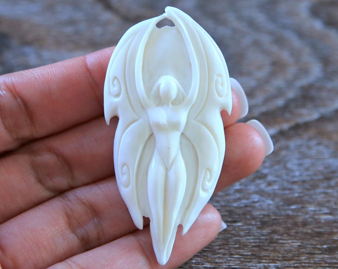 Hand Carved Bone Goddess Pendant Guardian Angel Carving - Etsy