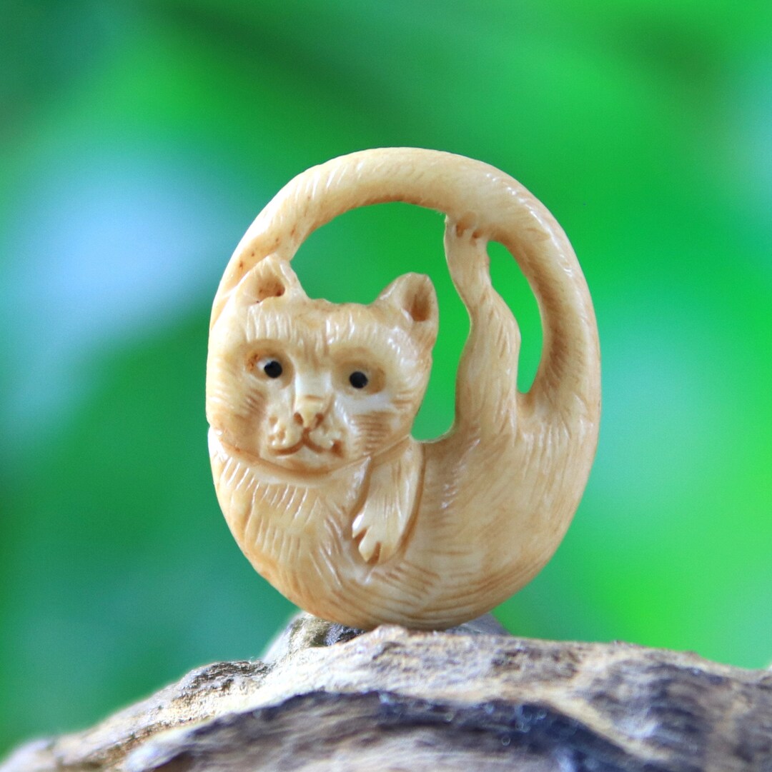 Cat Charm Hand Carved Bone Cabochon Kids Jewelry Supply - Etsy