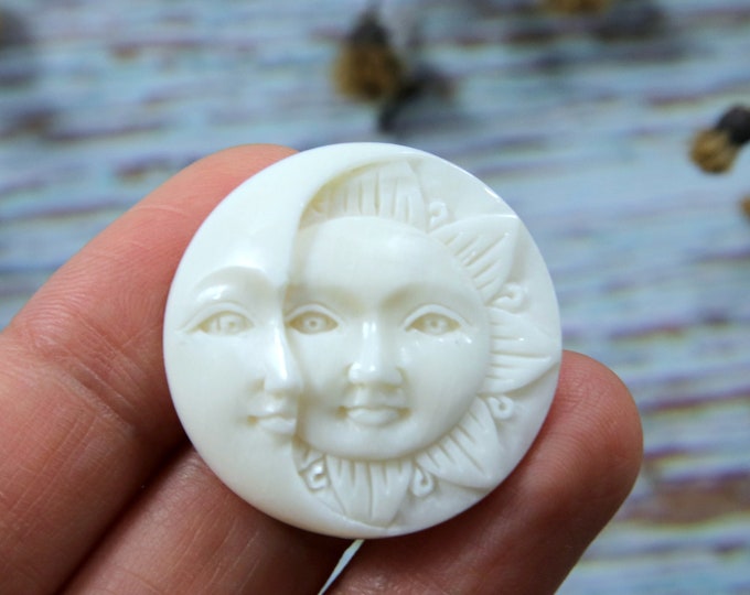 30mm Sun and Moon Face Cabochon Hand Carved Bone - Etsy