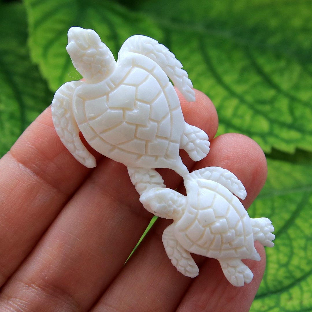 Turtle Sculpture Hand Carved Bone Mommy Baby Jewelry - Etsy
