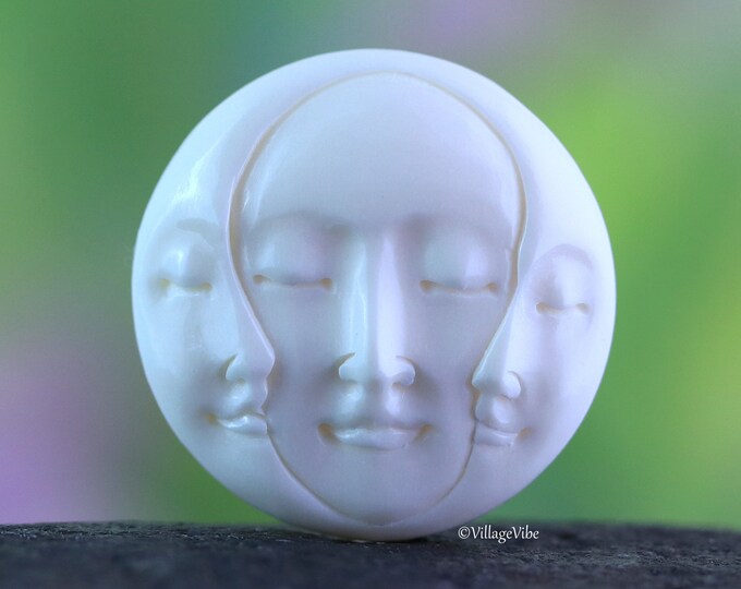 Hand Carved Bone Three Moon Phase Face Cabochon Crescent 25mm - Etsy