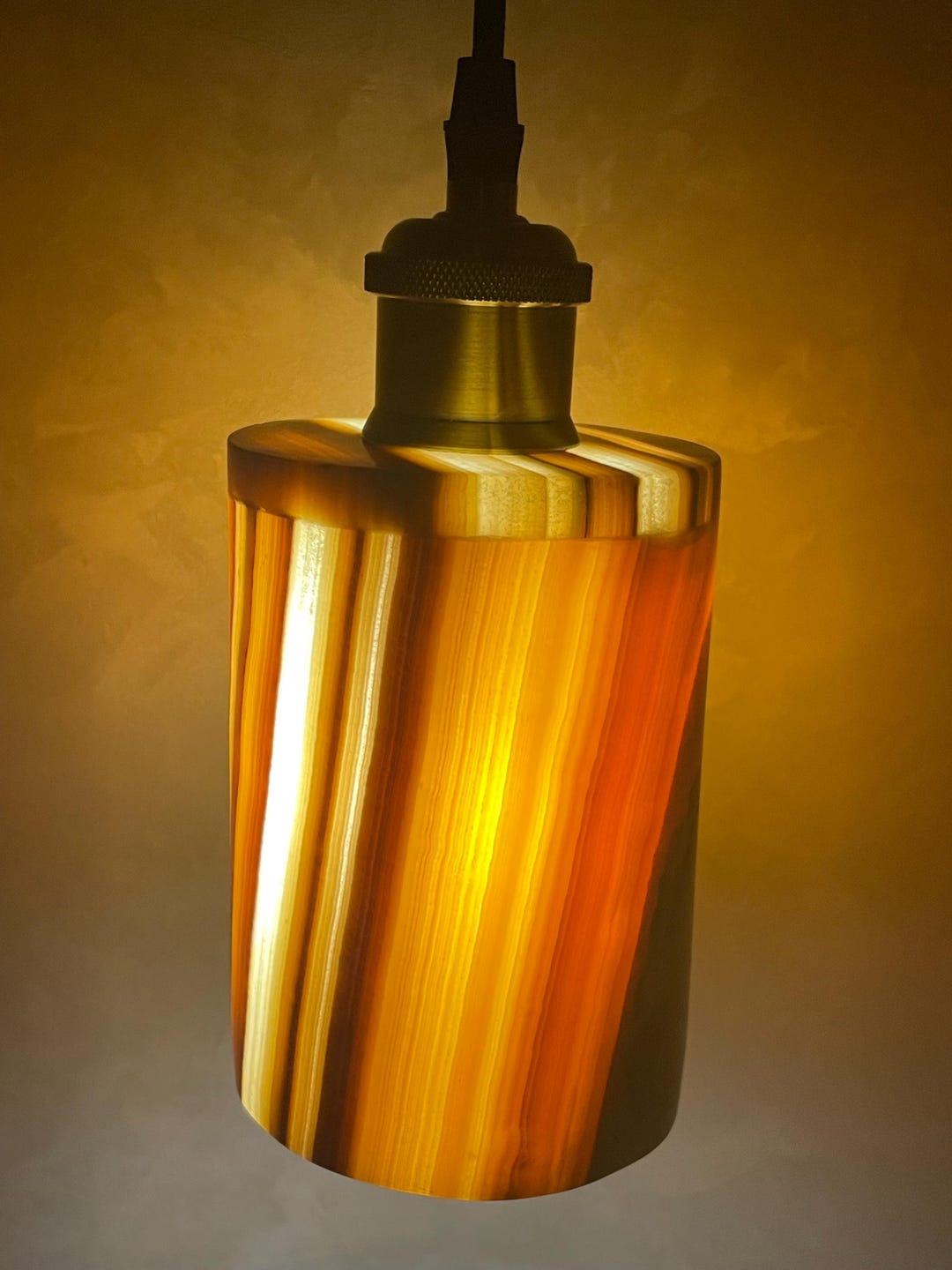 Onyx Pendant Light Cylinder Shape Hanging Lamp Handmade Natural Stone ...