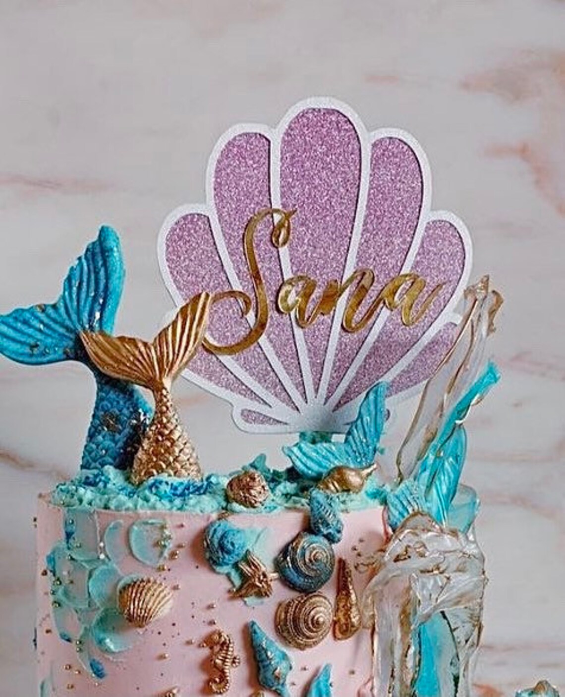 Mermaid Shell Cake Topper & Cupcake Charms Personalised Name - Etsy