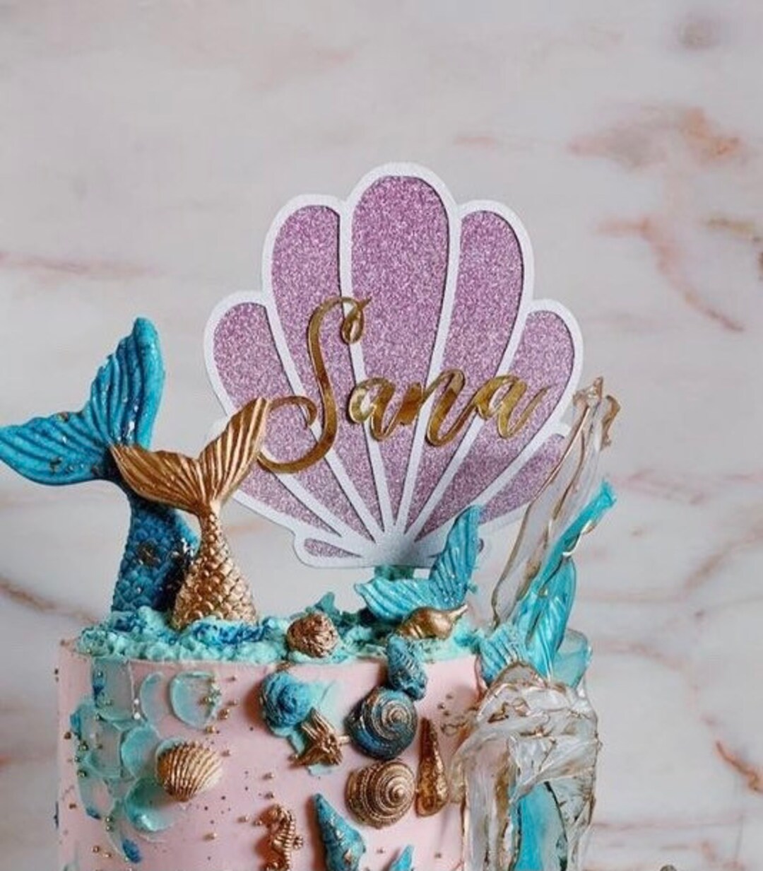 Mermaid Shell Cake Topper & Cupcake Charms - Personalised Name - Etsy