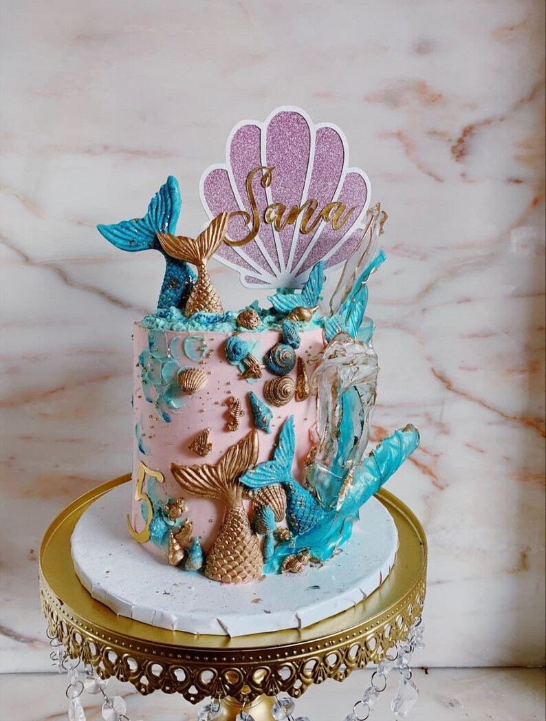 Mermaid Shell Cake Topper & Cupcake Charms Personalised Name - Etsy