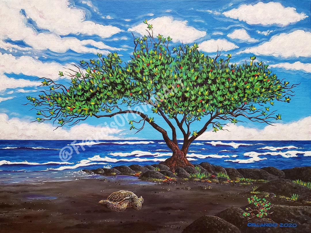 Big Island (hawaii) Lone Koa Tree With Sea Turtle - Etsy
