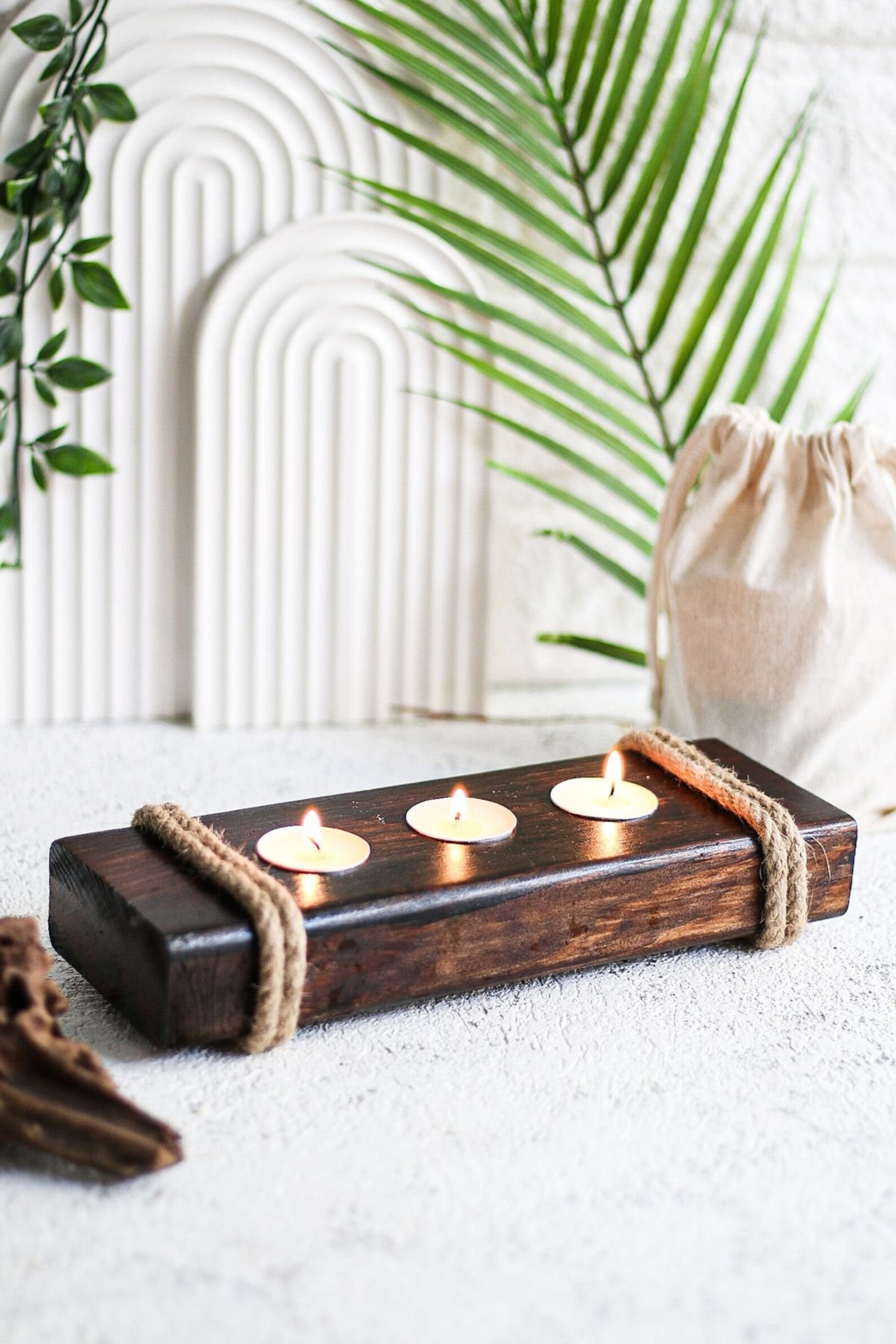 Rope Decorative Candle Holder, Wooden Candle Holder, Reclaimed Wood ...