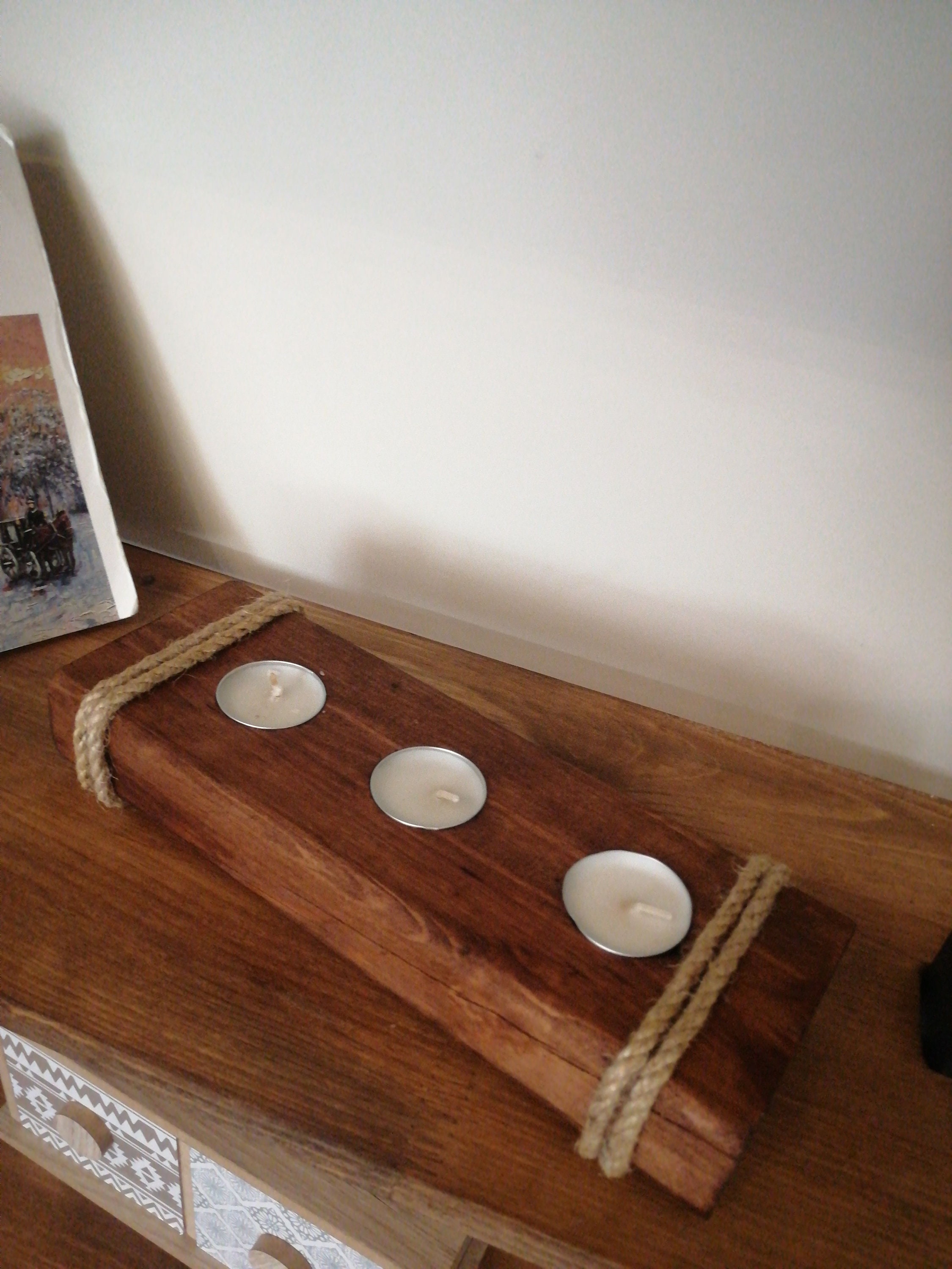 Rope Decorative Candle Holder, Wooden Candle Holder, Reclaimed Wood ...