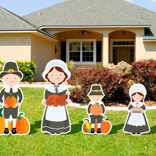 Happy Thanksgiving Pilgrims/outdoor Fall Decor / Yard - Etsy