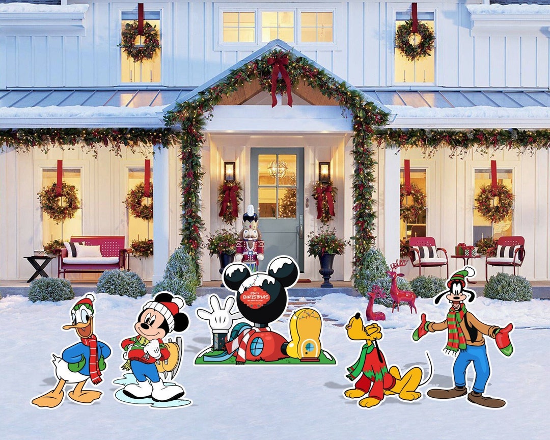 Snowy Holiday Clubhouse Mickey Mouse Yard Sign Set Christmas Decor Etsy