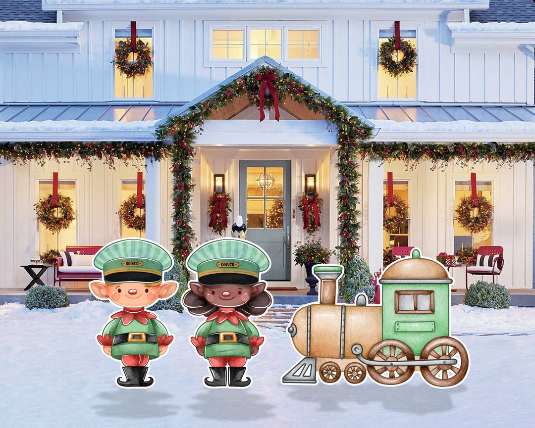 Christmas Elf Train Conductor Yard Sign - Boy and Girl Elves ...