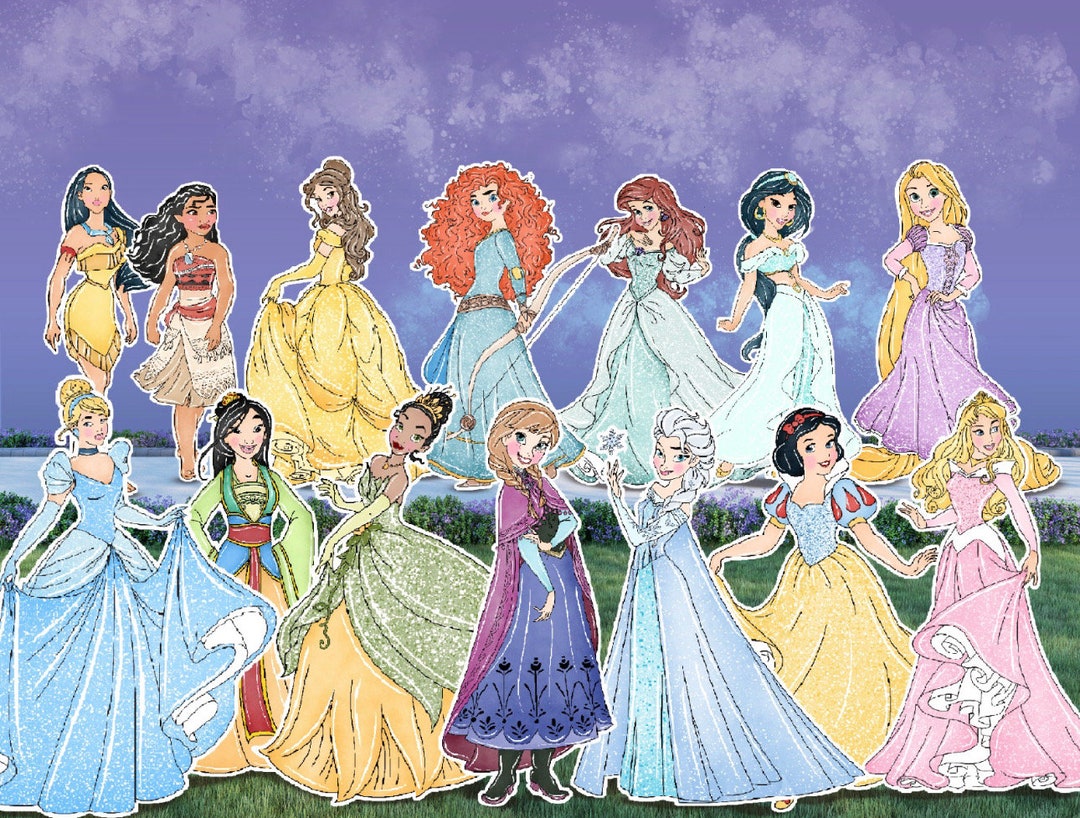 Illustrated Watercolor Disney Princess Cutouts for Magical Parties ...