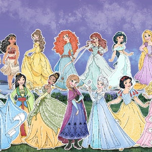 Illustrated Watercolor Disney Princess Cutouts for Magical Parties ...