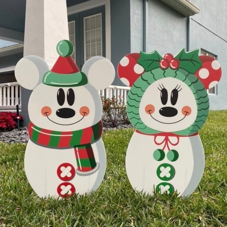 Mickey and Minnie Snowmans - Etsy