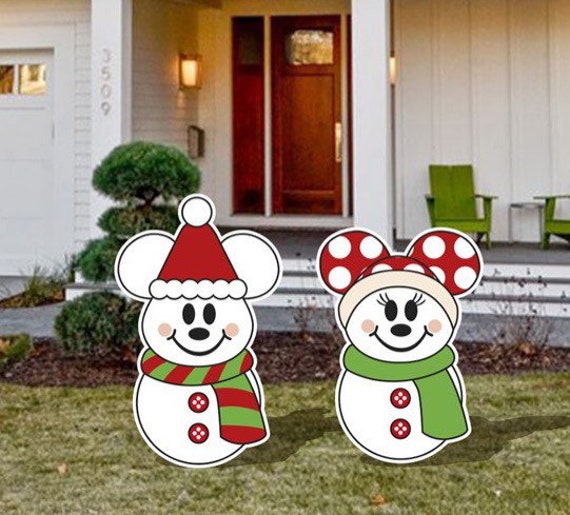 Mickey and Minnie Snowman Set | Etsy