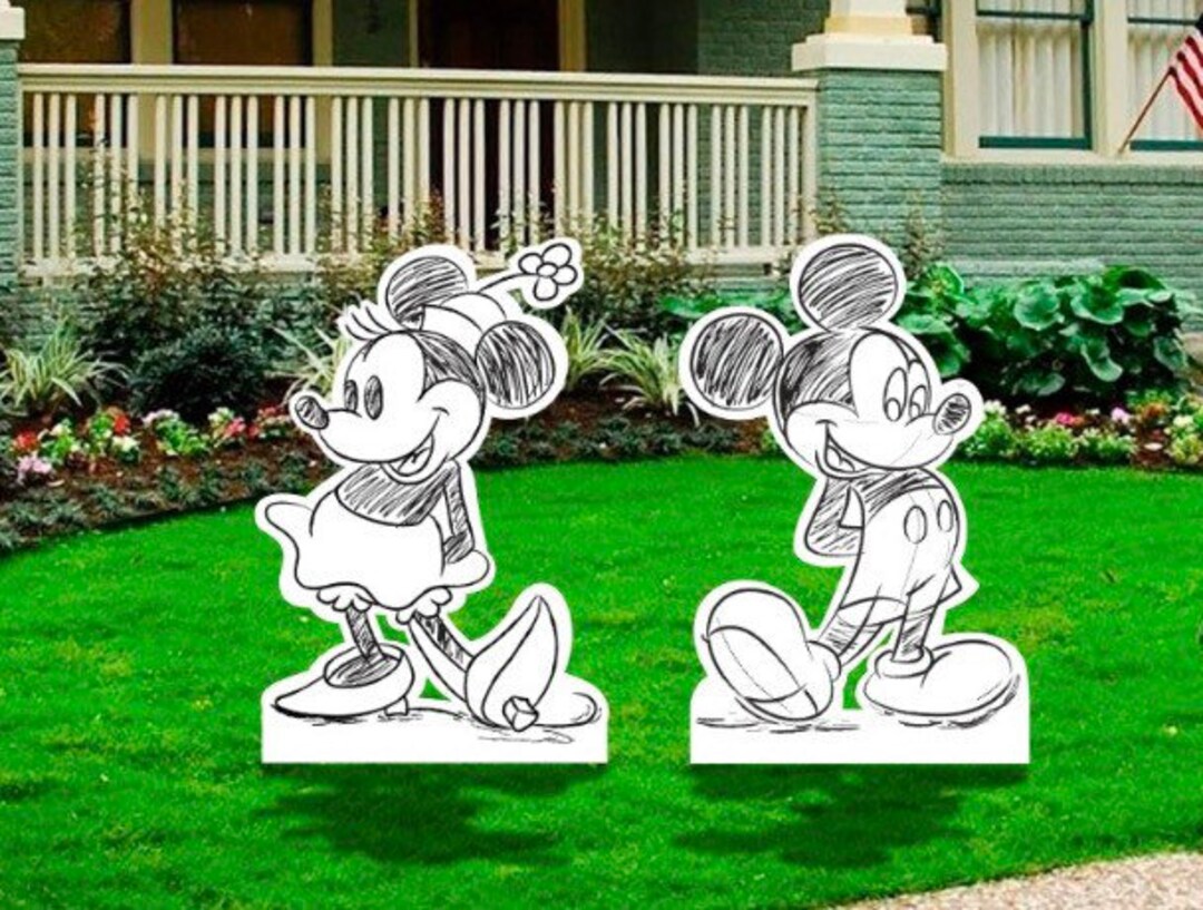Mickey Mouse and Minnie Mouse Sketch Theme Party Cut Out Yard Sign - Etsy