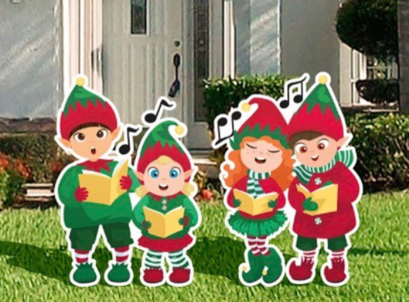 Elf Carolers Elfs Singing Christmas Outdoor Decoration - Etsy