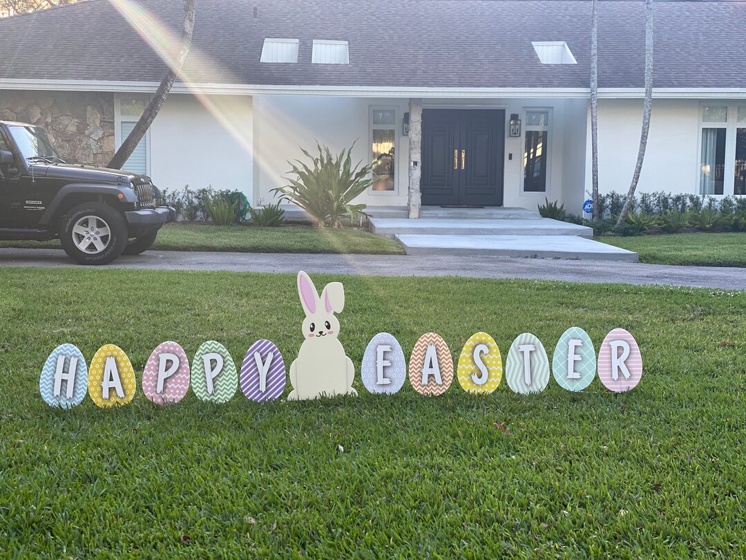 Happy Easter Egg and Bunny Sign - Etsy