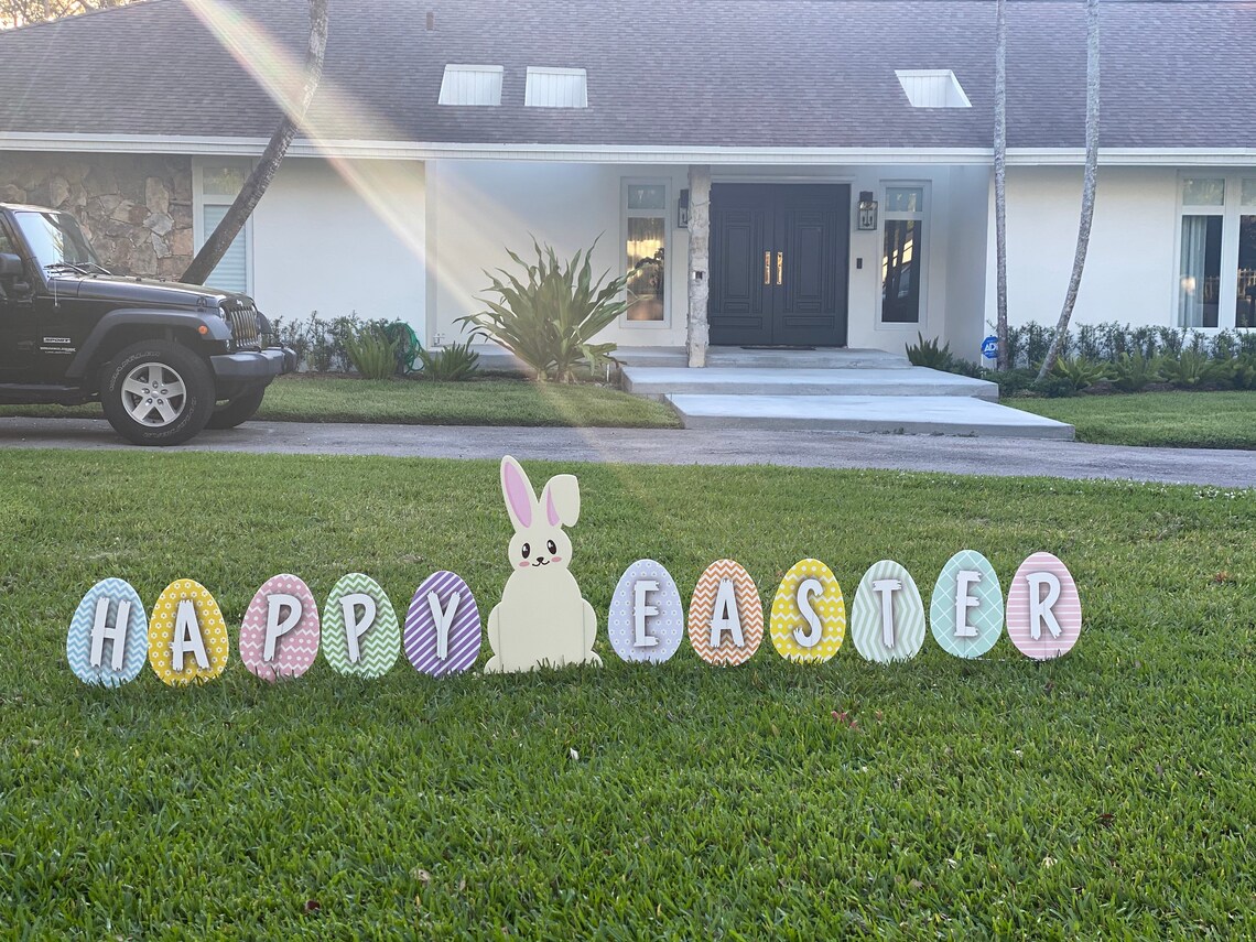 Happy Easter Egg and Bunny Sign - Etsy